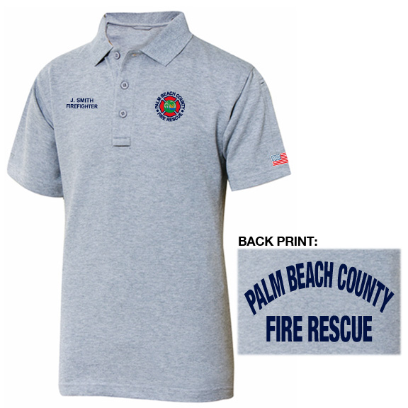 Performance Polo Shirt, Gray, Palm Beach Fire Rescue
